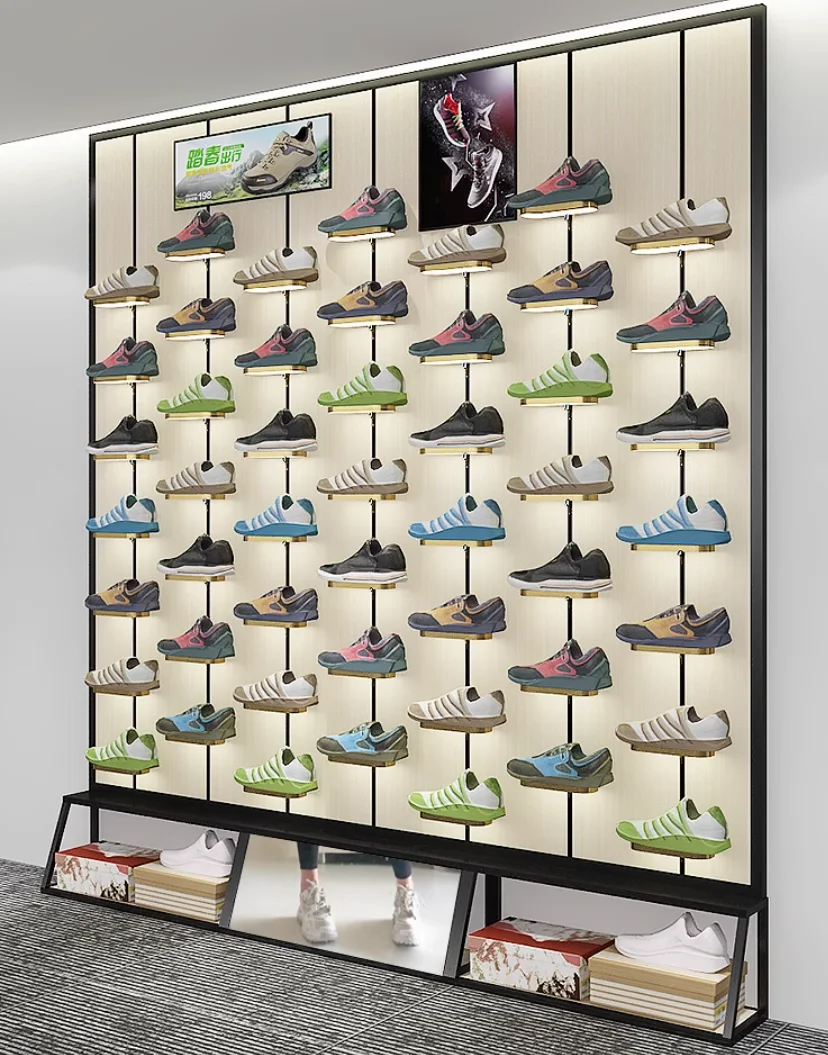 Shoe-store-shoe-rack-display-rack-store-network-red-shoe-wall-broadcast ...
