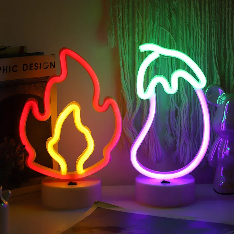 Flame-Sign-Neon-Light-LED-Fire-Flaming-Logo-Modeling-eggplant-Lamp ...