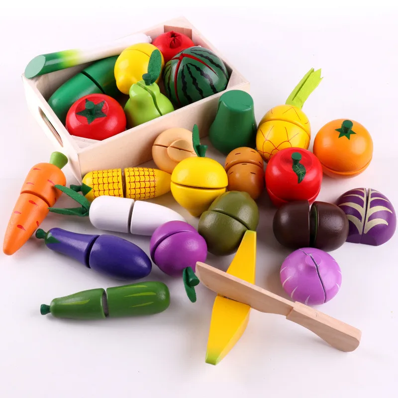 Set Cutting Wooden Fruits Vegetables | Wooden Fruit Vegetables Toys Velcro - Wooden - Aliexpress