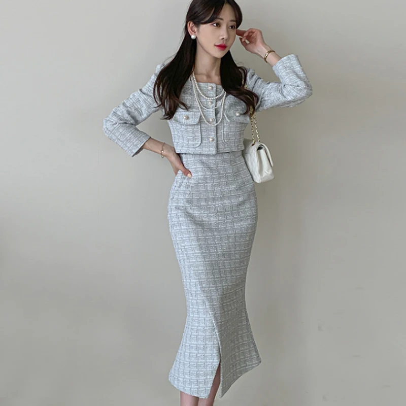 New-Korean-Autumn-Winter-Women-2-Pieces-Set-Single-Breasted-Short-Coats ...