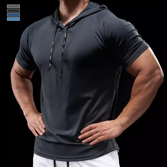 Compression Slim Fit Hooded Bodybuilding T Shirt - Men's Fitness ...