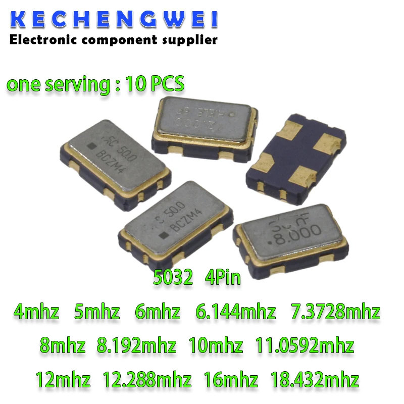 10PCS-5032-Metal-SMD-4pin-4M-6M-8MHZ-10MHZ-11-0592MHZ-12MHZ-16MHZ-20MHZ ...