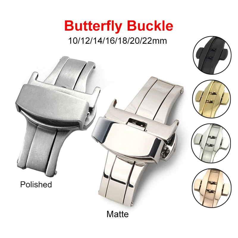 304-Stainless-Steel-Butterfly-Buckle-Watch-Band-Double-Press-Deployment ...