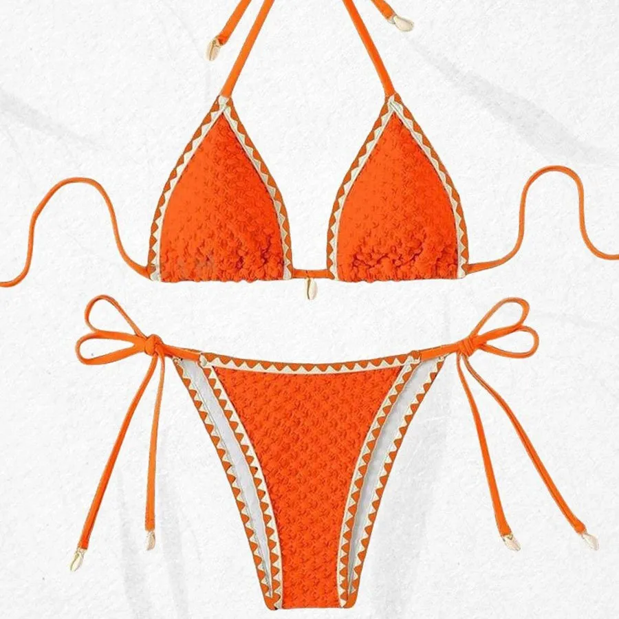 Trendy Women's Bikini Swimsuit Strapless Neck Hanging Beach Vacation ...