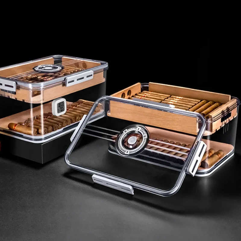 Large-Capacity-Cigar-Humidor-Transparent-Seal-Cigar-Storage-Box-Cedar ...