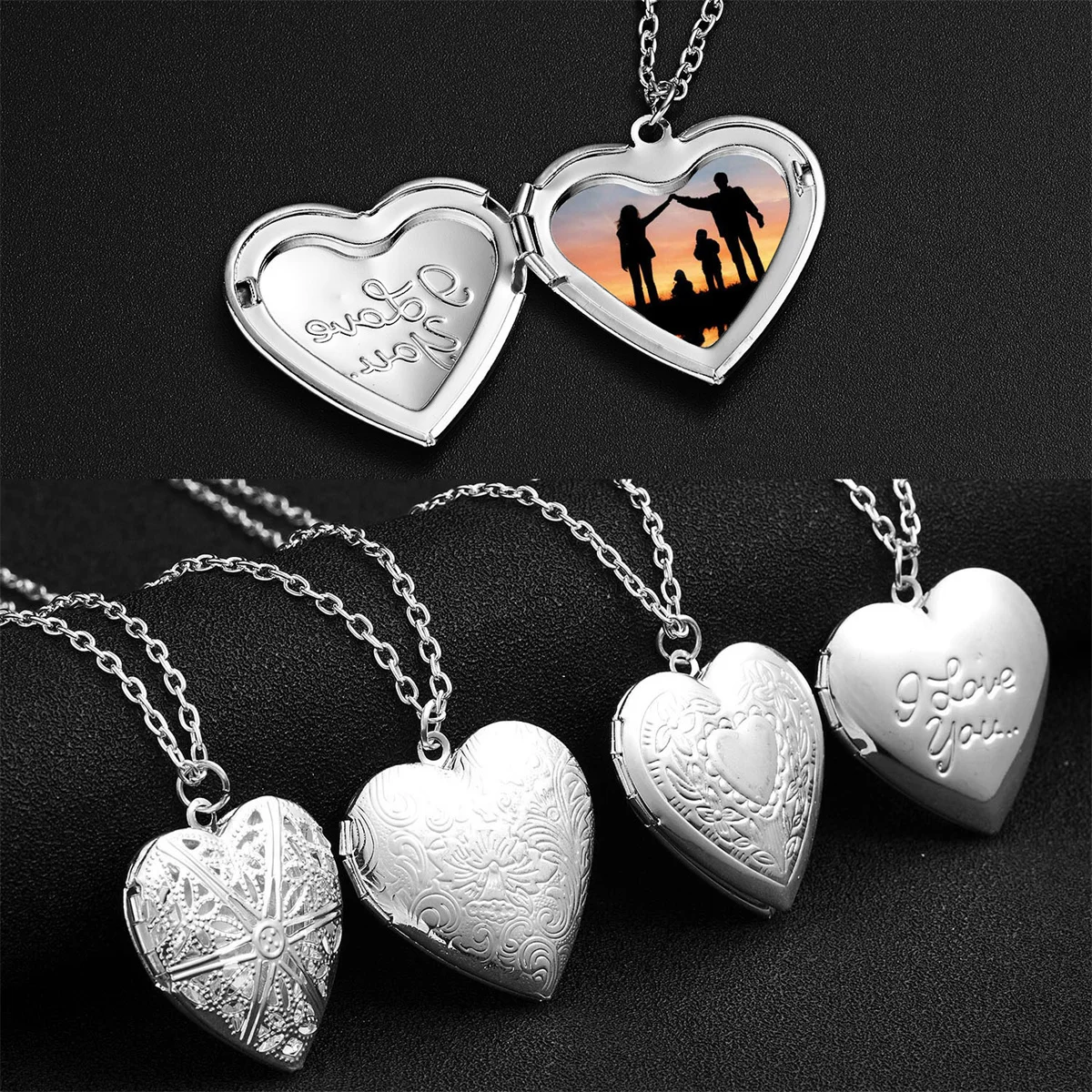 Silver-Color-Love-Heart-Photo-Frame-Pendant-Necklace-For-Women-I-Love ...