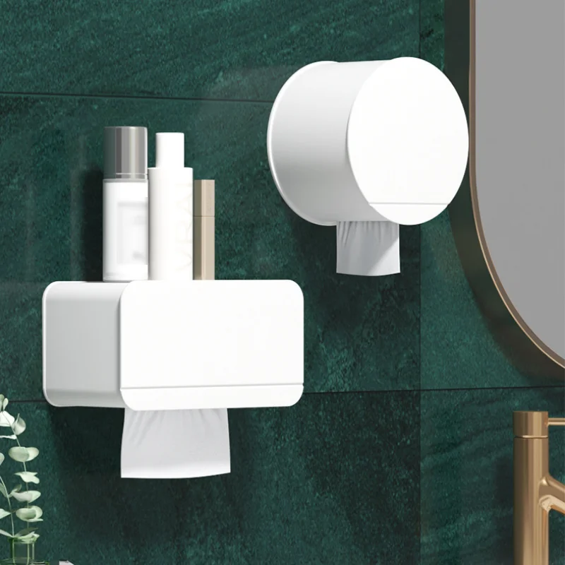 Branco suporte de papel higiénico fixado na parede superior sundries organizador à prova ...