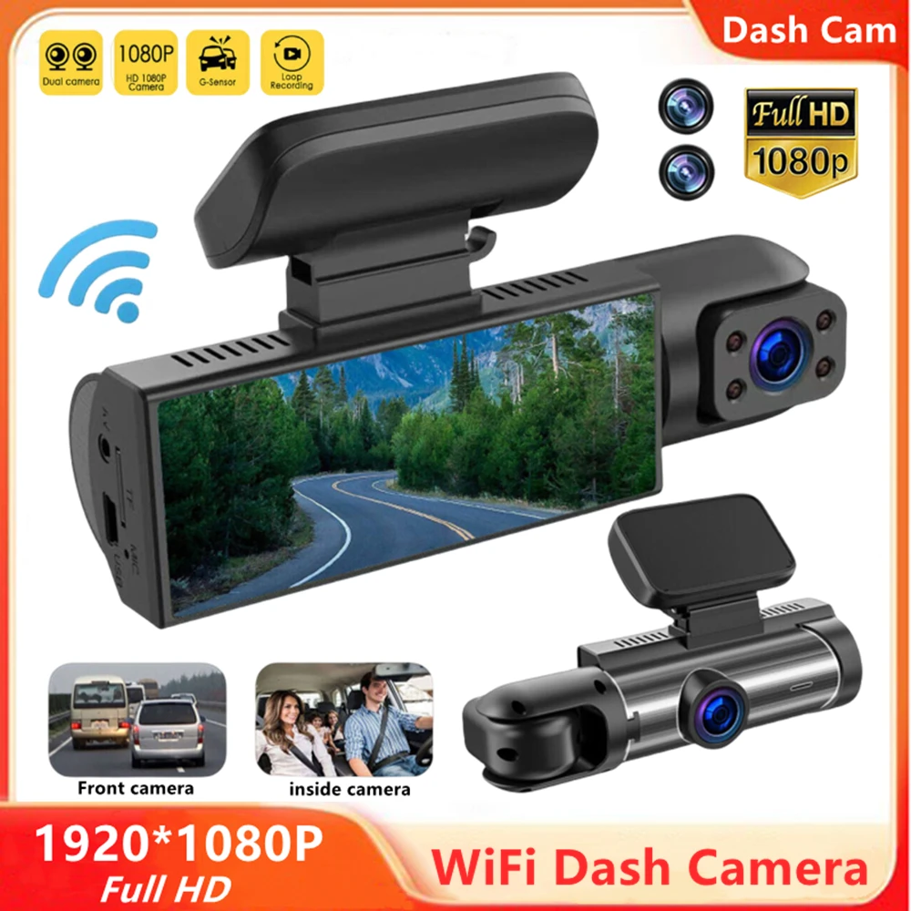 WiFi Dash Cam 3.16 inch HD Night Vision 1080P Dual Lens Front Inside ...