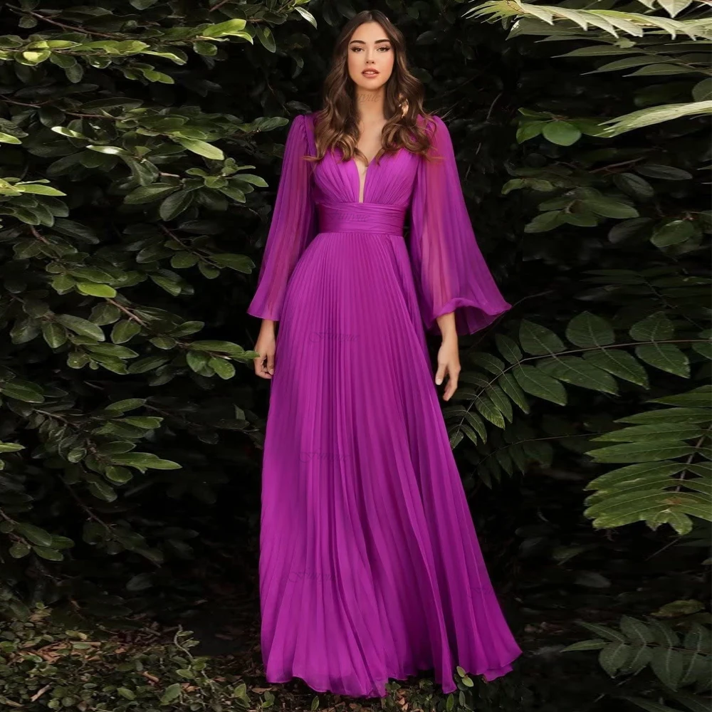Funyue-Robes-de-Rhen-mousseline-pliss-e-violette-manches-longues-ligne ...
