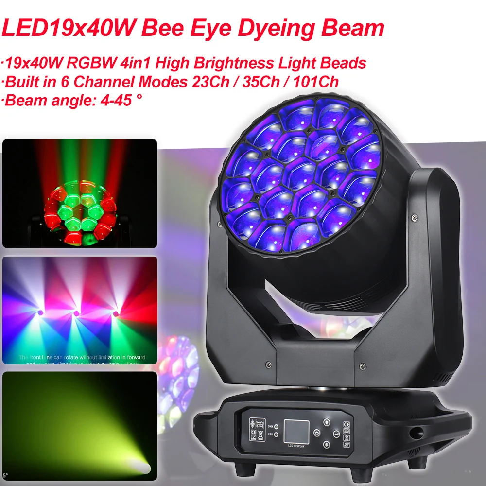 19x40W-LED-Bee-Eye-Dyeing-Beam-Zoom-Moving-Head-Light-RGBW-Wash-Effcect ...
