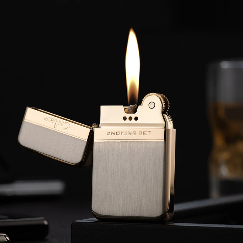 Fashion Thin Pure Copper Kerosene Lighter Grinding Wheel Retro ...
