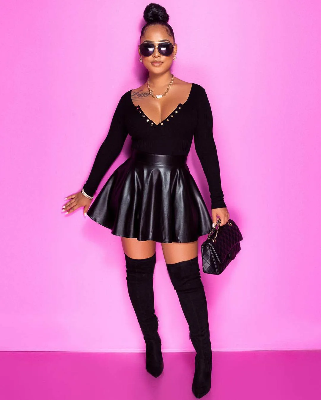 Joskaa-Mini jupe plissée en cuir PU monochrome pour femmes,vêtements ...