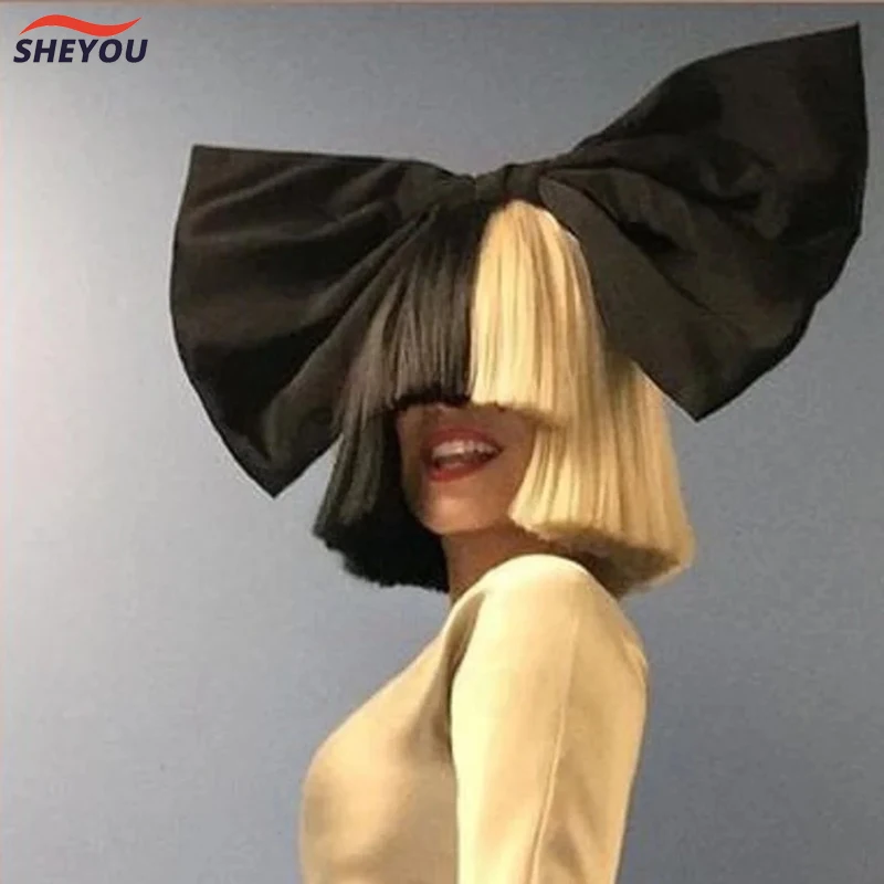 High-Quality-Sia-Cosplay-Wig-Half-Black-Half-Blonde-Bob-Short-With-Bang ...