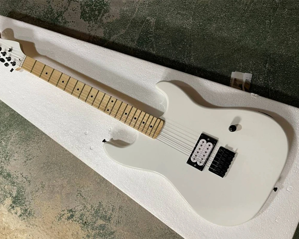 6-Strings-White-Electric-Guitar-with-Maple-Fingerboard-Humbucking ...