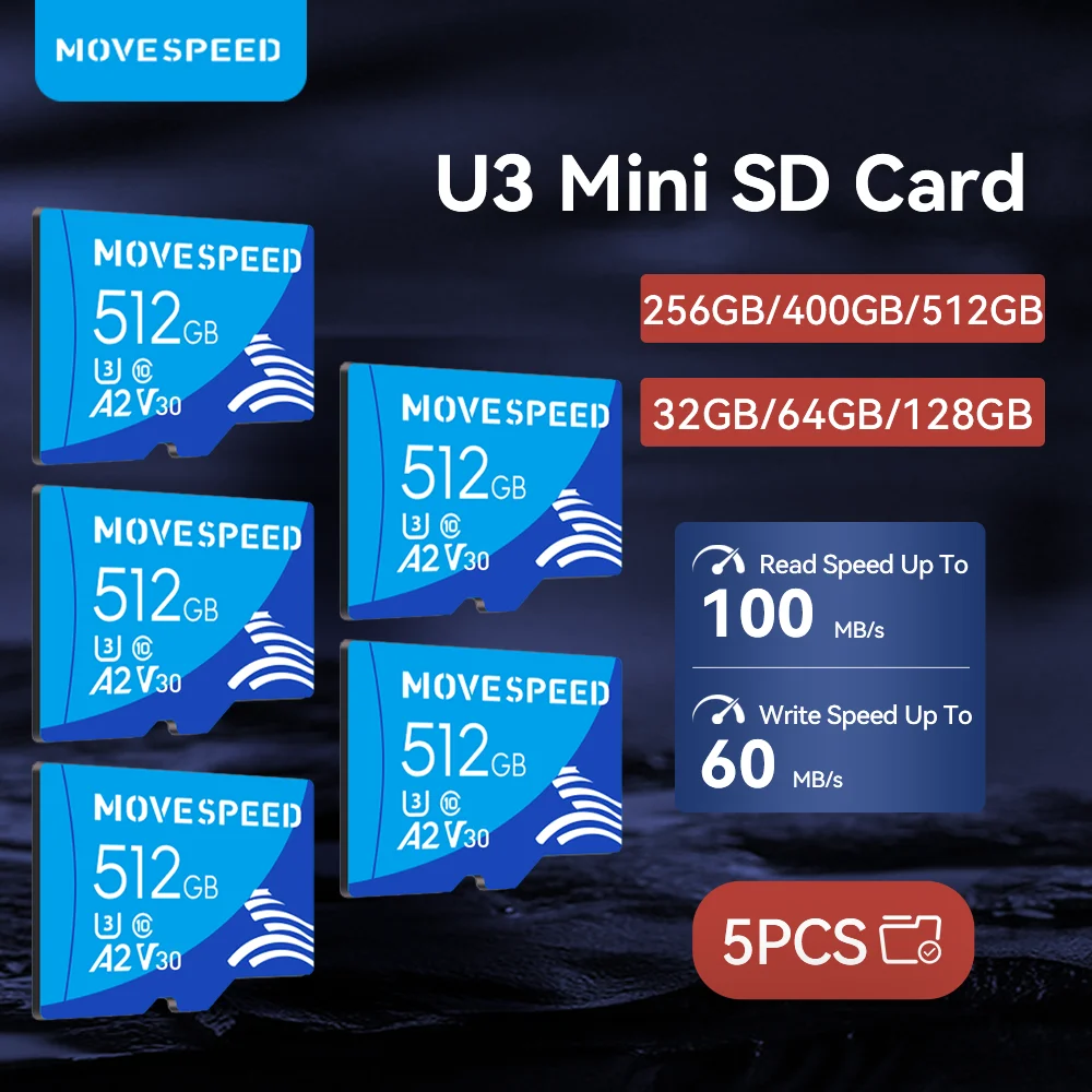 MOVESPEED-Mini cartão SD para câmera, cartão de memória flash de alta velocidade, cartão TF, 100 ...