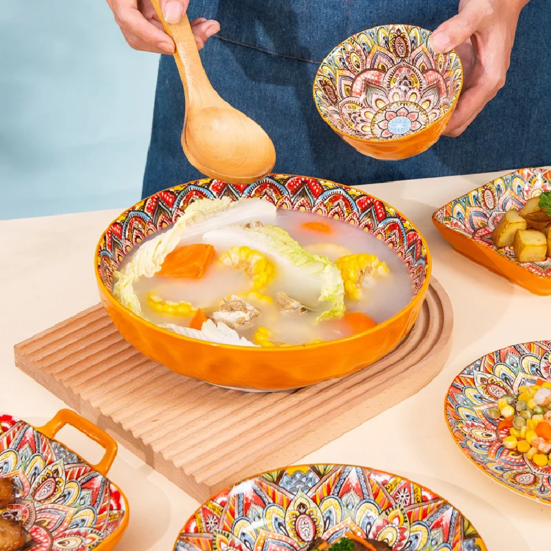 Vintage Ceramic Tableware Bohemia Style Dinner Plates Sets Kitchen ...