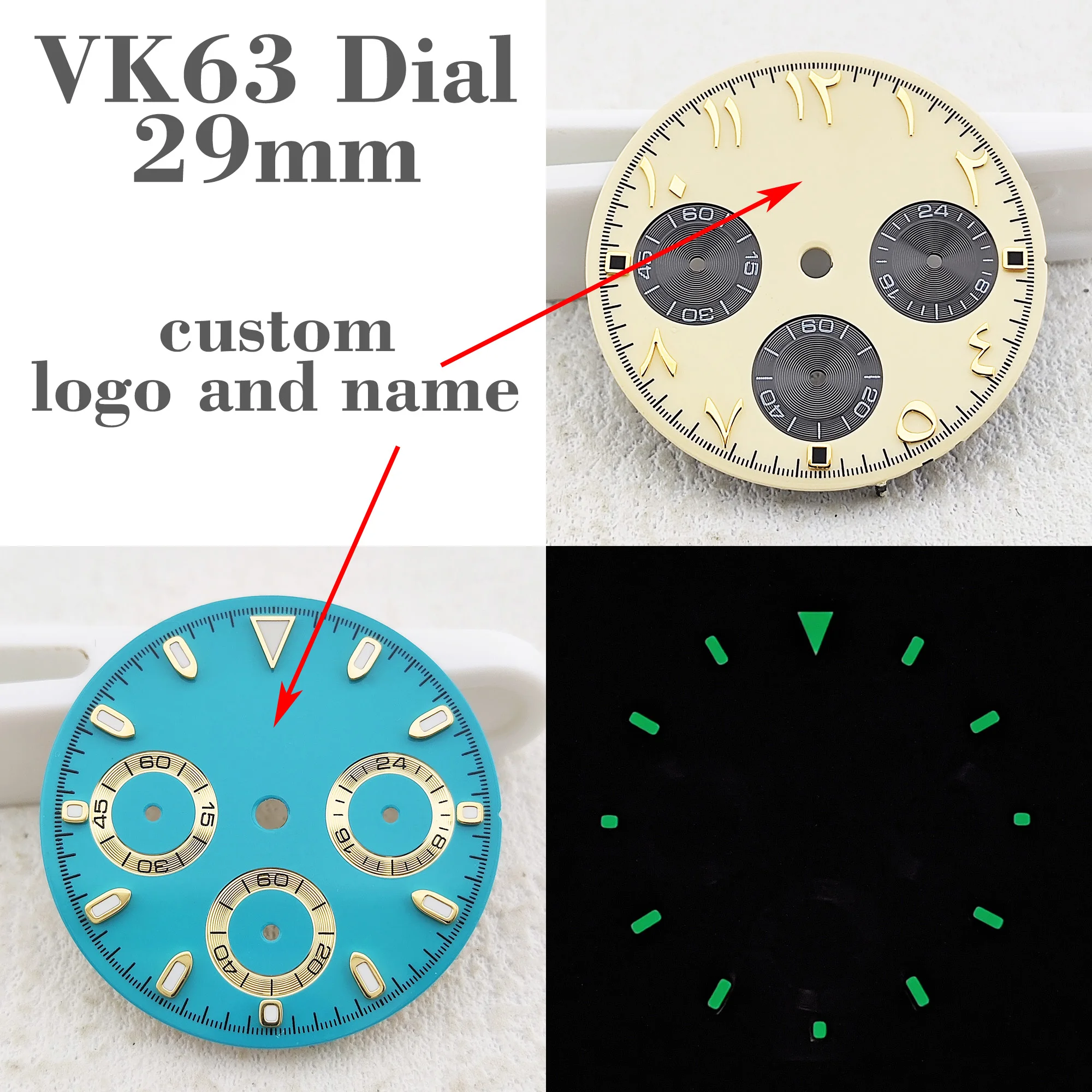 New-29mm-watch-dial-VK63-dial-Arabia-or-Green-luminous-style-dial-Watch ...