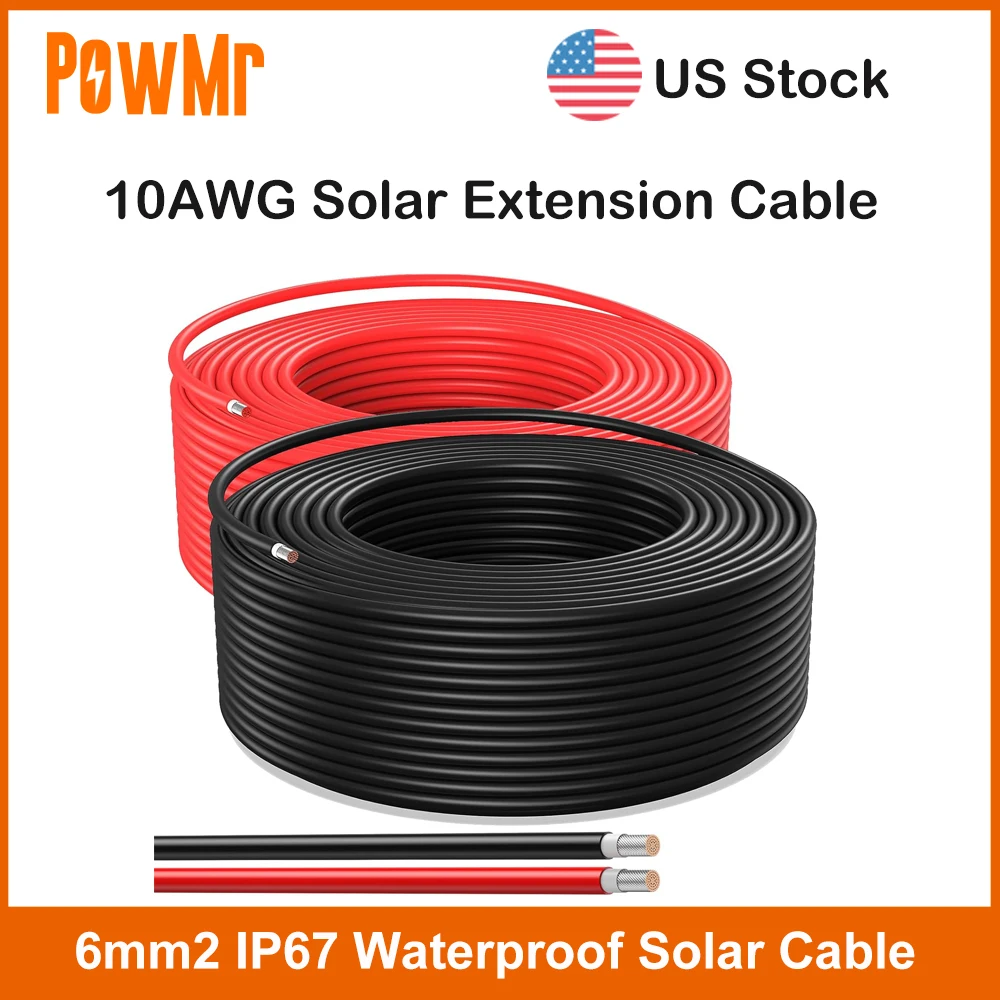 US Stock Solar Extension Cable 10AWG 100m 30m 6mm2 IP67 Waterproof ...