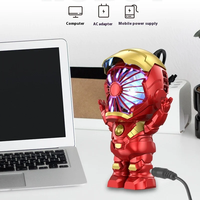 New Marvel Iron Man Mini Cartoon Handheld Electric Fan Usb Charging ...