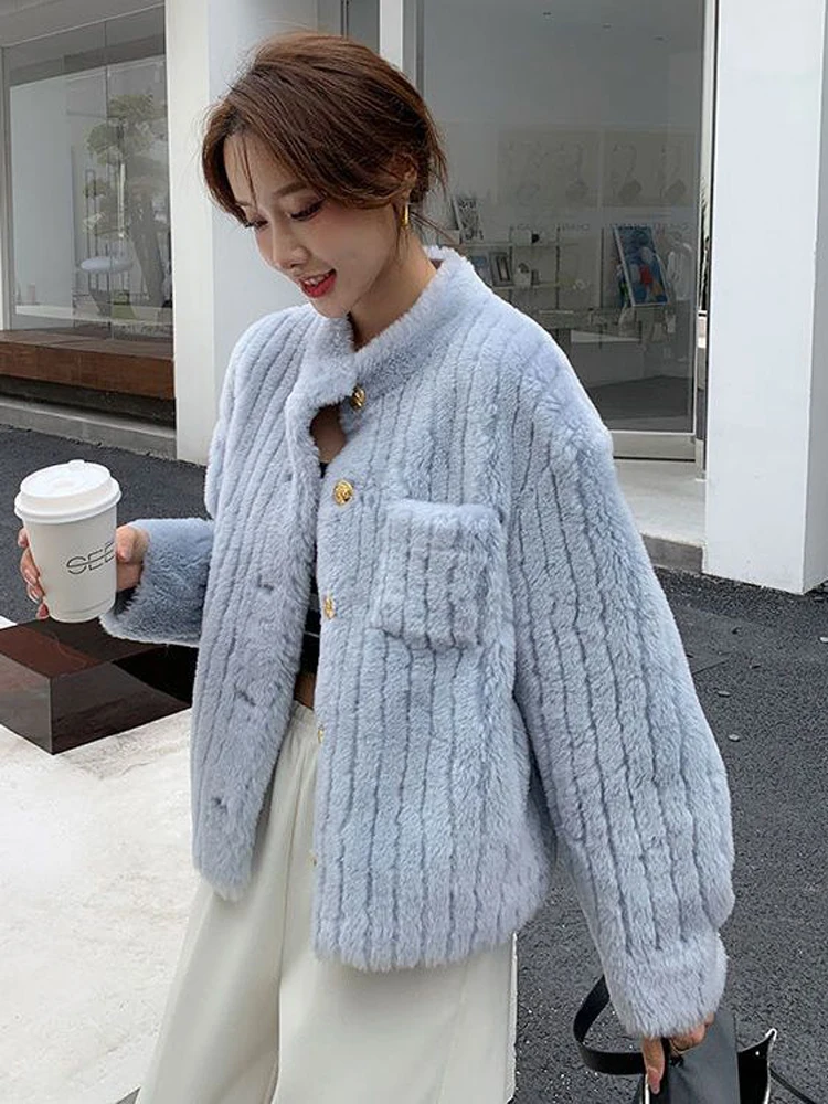 2022 Fashion Winter Jacket Women Real Fur Coat Natural Lamb 30% Wool ...