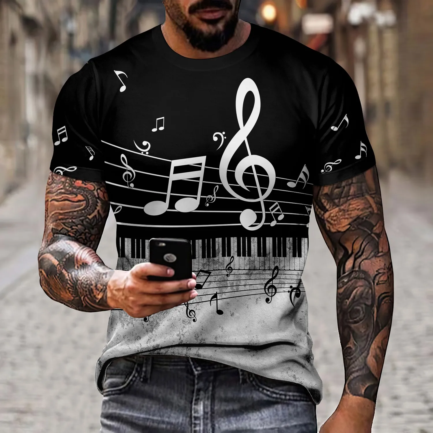 Men-s-3d-Instrument-Music-Symbol-Printed-T-Shirt-Art-Social-Party-Soft ...