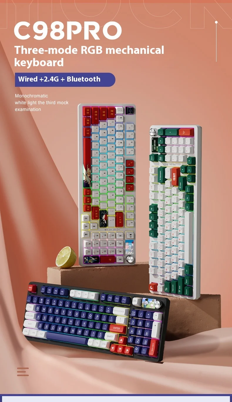 NOPPOO C98 Pro RGB Multifunctional Knob Three Mode Mechanical Keyboard ...