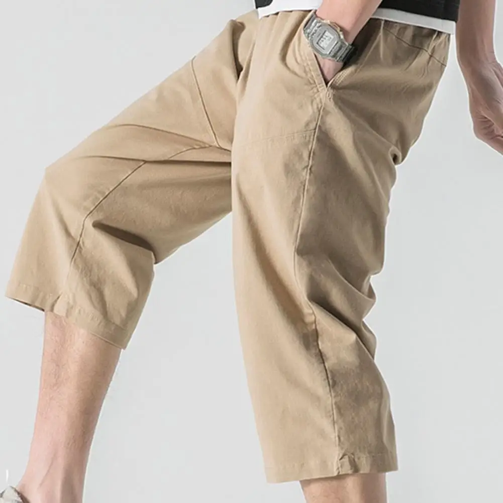 Stylish-Men-Capris-Side-Pockets-Straight-Men-Cargo-Pants-Mid-Waist-Mid ...