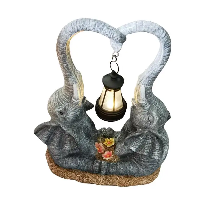 Elephant Garden Decor Waterproof Resin Double Elephant Solar Lamp ...