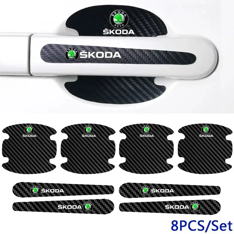 for Skoda Car Door Handle Bowl Protection Decals Emblem Sticker Badge ...