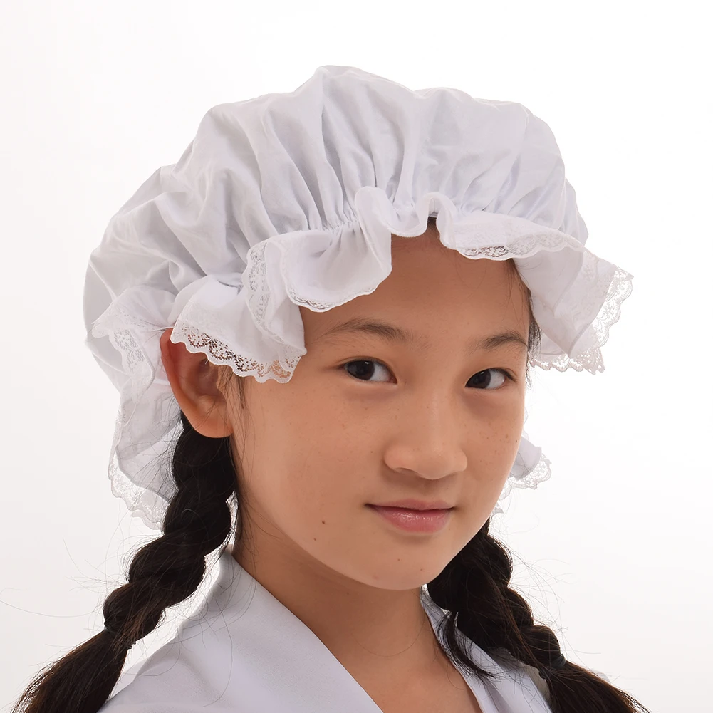 White-Cotton-Bonnet-Hat-Girls-Mop-Hat-Vintage-Style-Colonial-Victorian ...