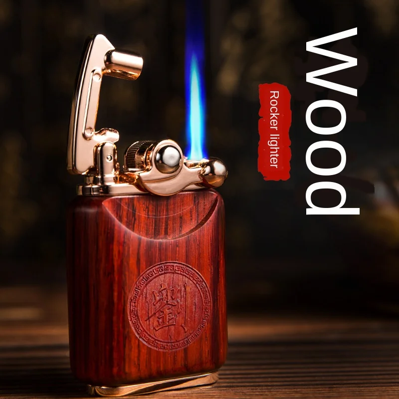 Jobon Sandalwood Butane Gas Lighter Windproof Rocker Blue Flame ...