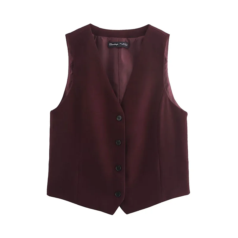 Willshela-moda-para-mujer-chalecos-rojos-con-una-botonadura-chaleco-Vintage-con-cuello-en-V ...