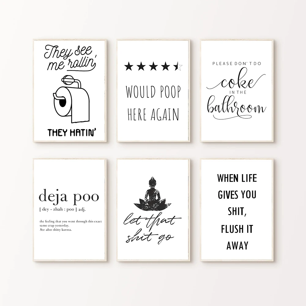 Funny-Bathroom-Wall-Art-Prints-Black-and-White-Minimalist-Toilet ...