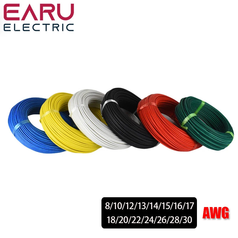 Earu 5Meters/Lot Heat-resistant Soft Electrical Silicone Wire Cable 8 10 12 14 16 18 20 22 24 26 ...