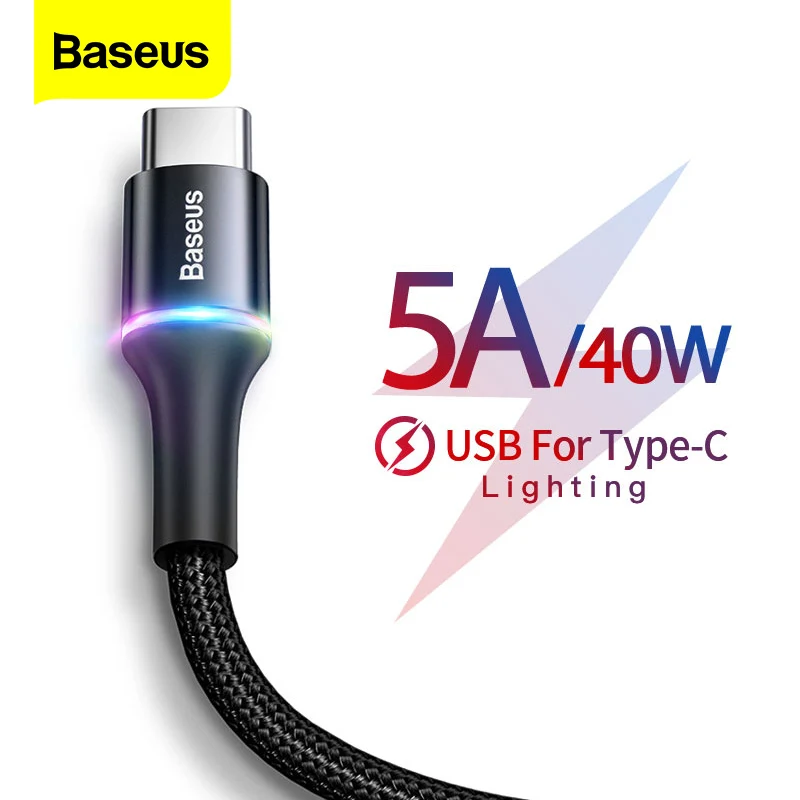 Baseus 5A LED lighting Charger Cable For Xiaomi Redmi k20 Huawei P30 ...