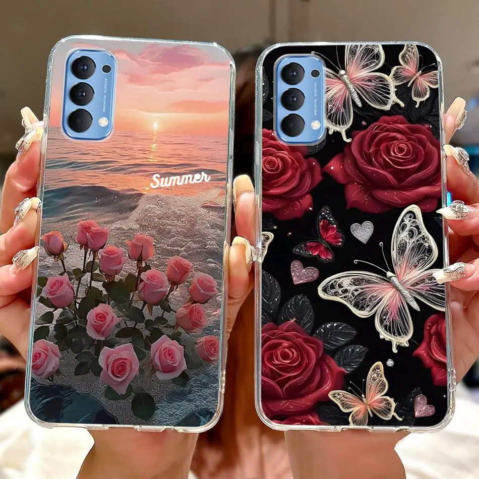 For OPPO Reno4 4Pro 4G Elegant Floral Butterfly Phone Case For Oppo ...