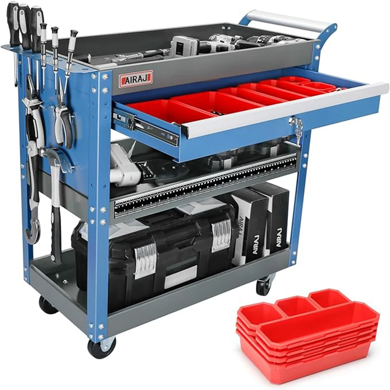 AIRAJ-3-Tier-Rolling-Tool-Utility-Cart-Heavy-Duty-Workshop-Mobile ...