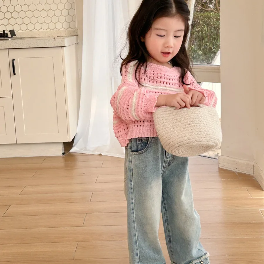 Girls-Denim-Pants-2024-Spring-New-Fashion-Vintage-Patchwork-Raw-Edge ...