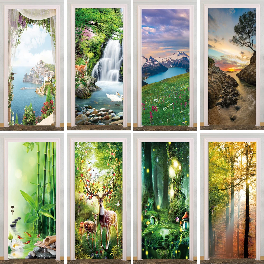 Fairy-Forest-Painting-Door-Sticker-Mural-Adhesive-Jungle-Landscape ...