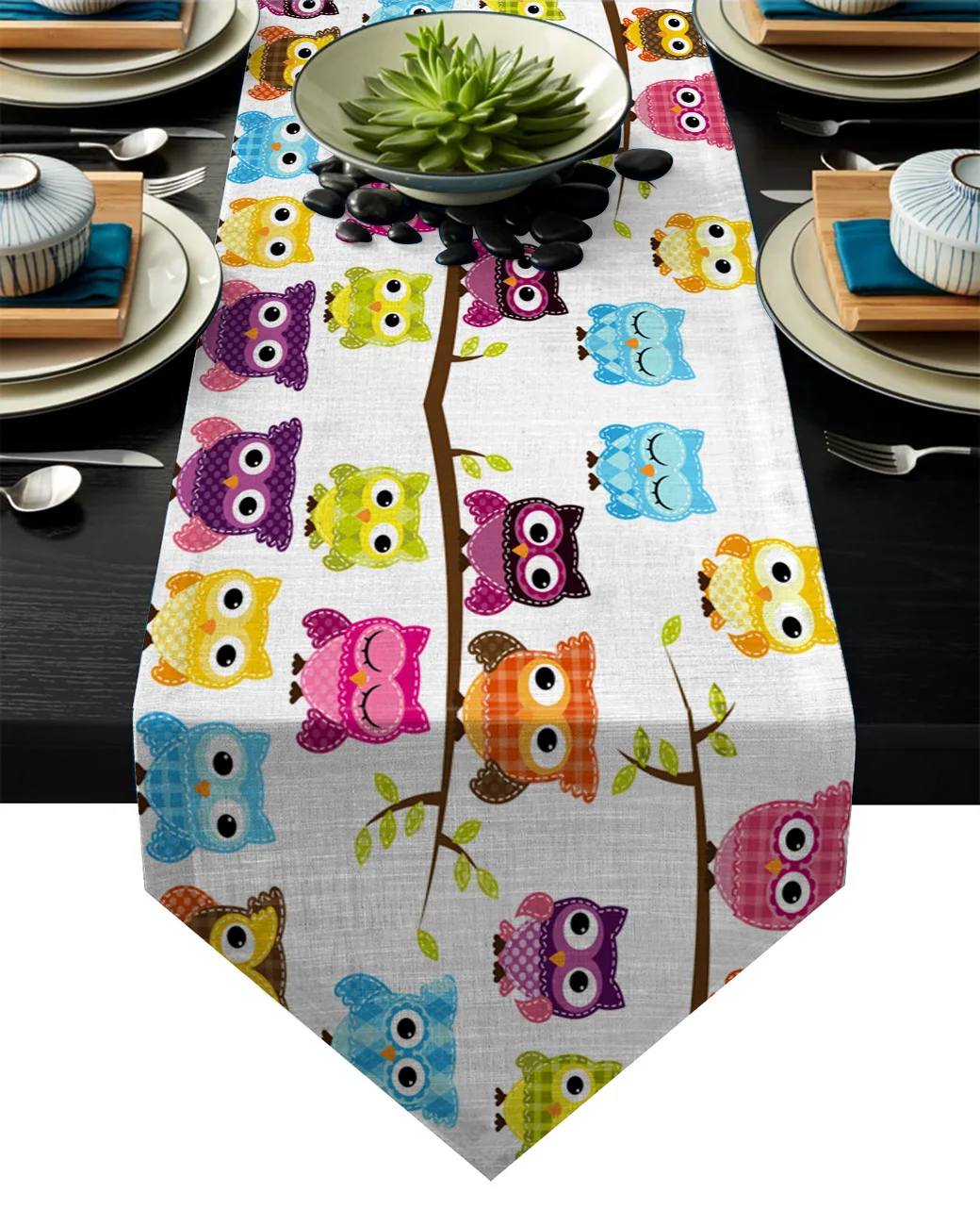 Cartoon-Owl-Animals-Table-Runner-Kitchen-Decor-Table-Flag-Tablecloth ...