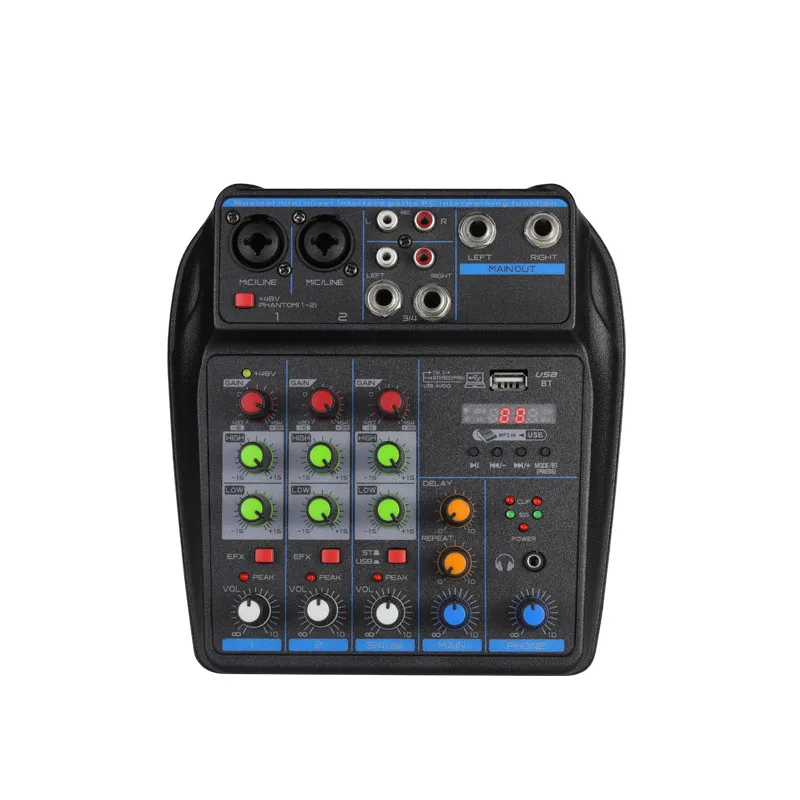 4 Channel Mixer DJ Mixing Console with Bluetooth 48V Phantom Power ...