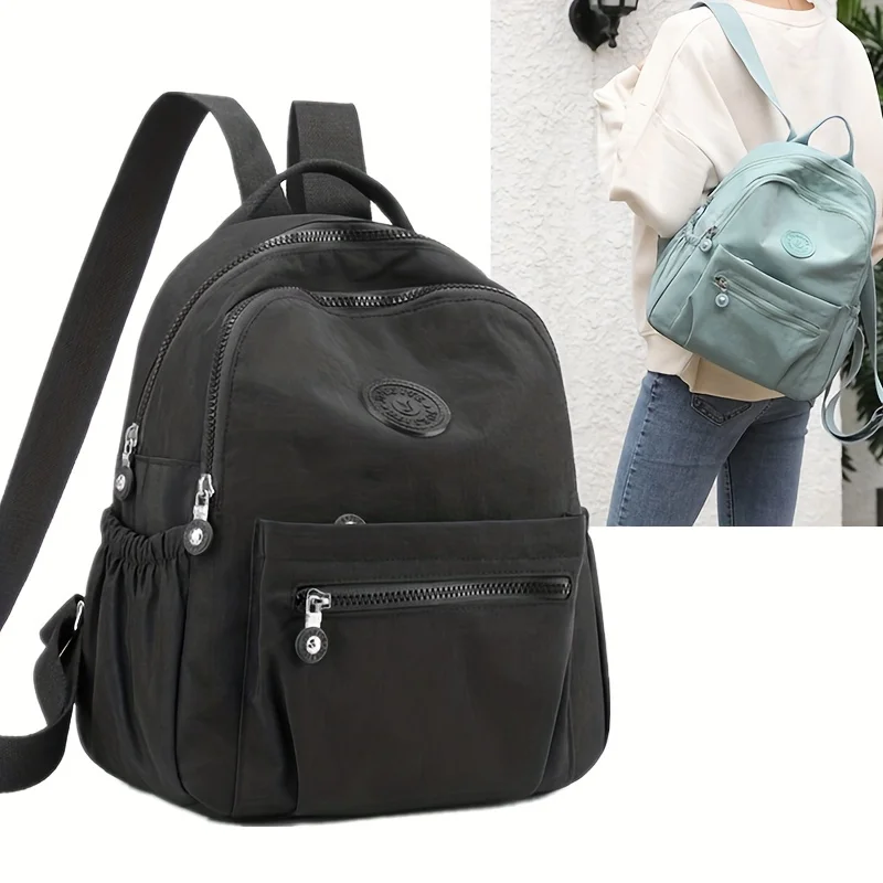 Solid-Color-Nylon-Backpack-Lightweight-Travel-School-Bag-Fashion ...