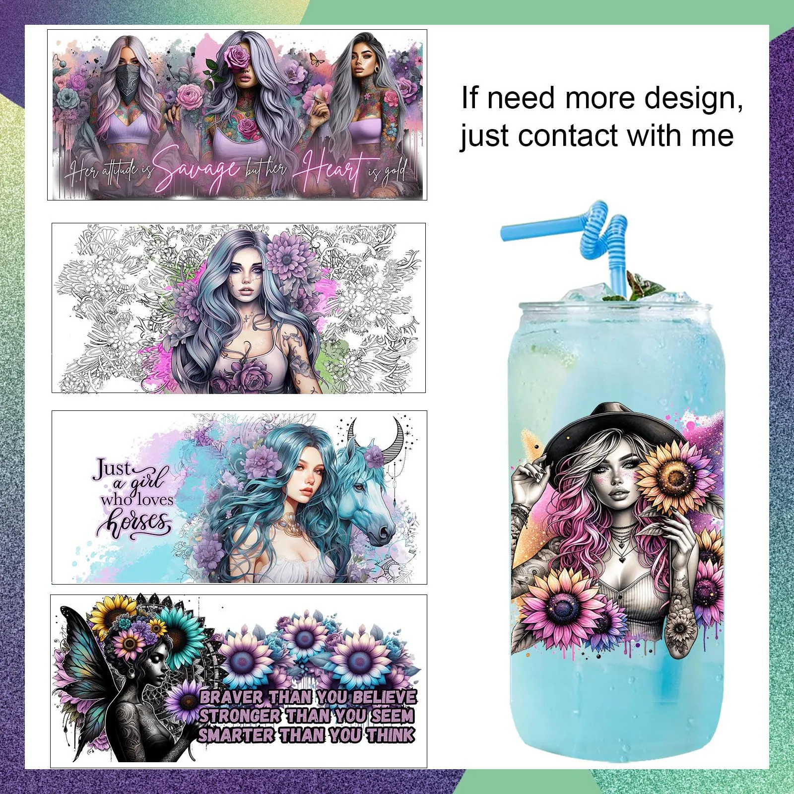 Cool Tattooed girls quotes UV DTF Sticker Party DIY Decals 3D transfers ...