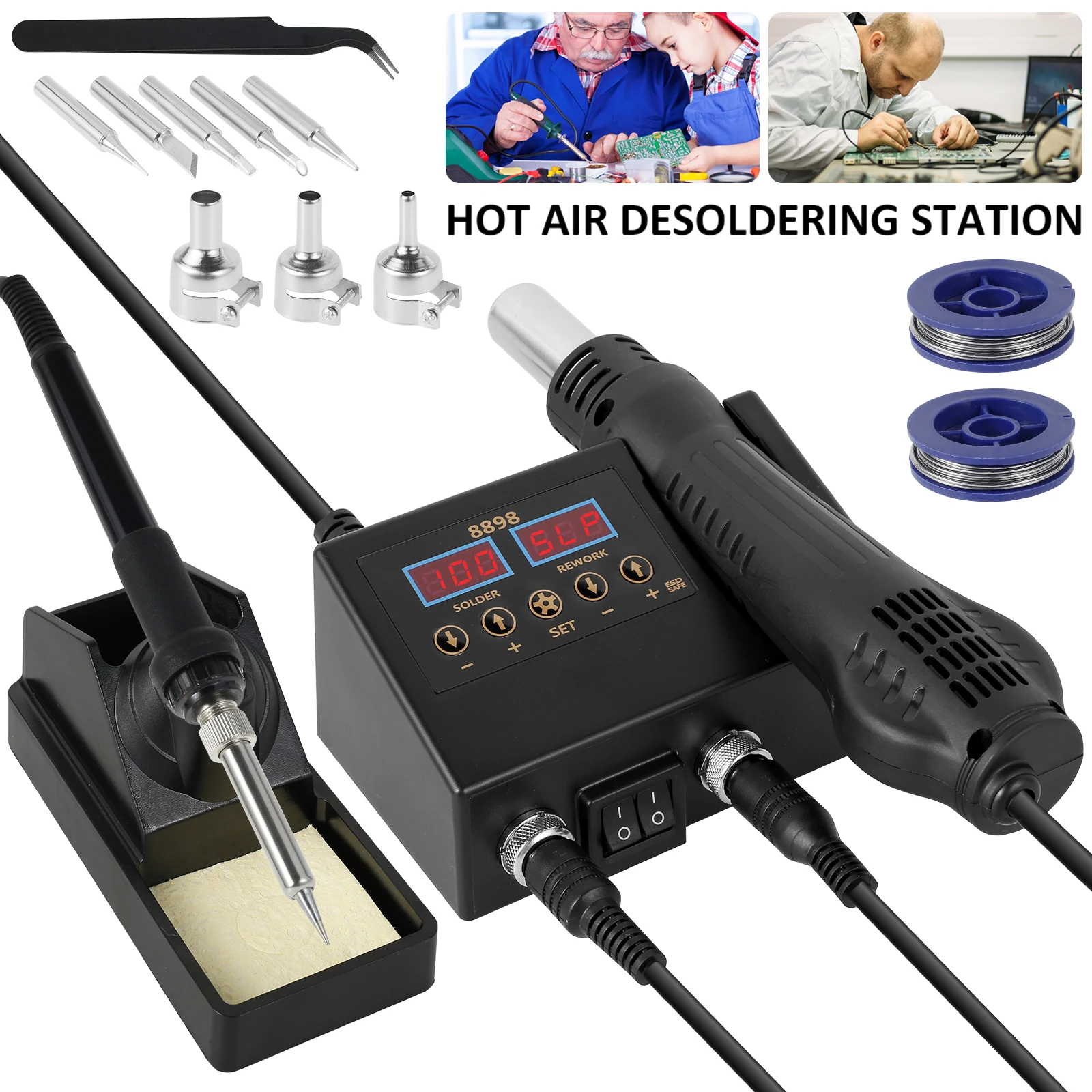 14Pcs Hot Air Rework Station Kit 220-240V 2 in 1 Digital Hot Air ...
