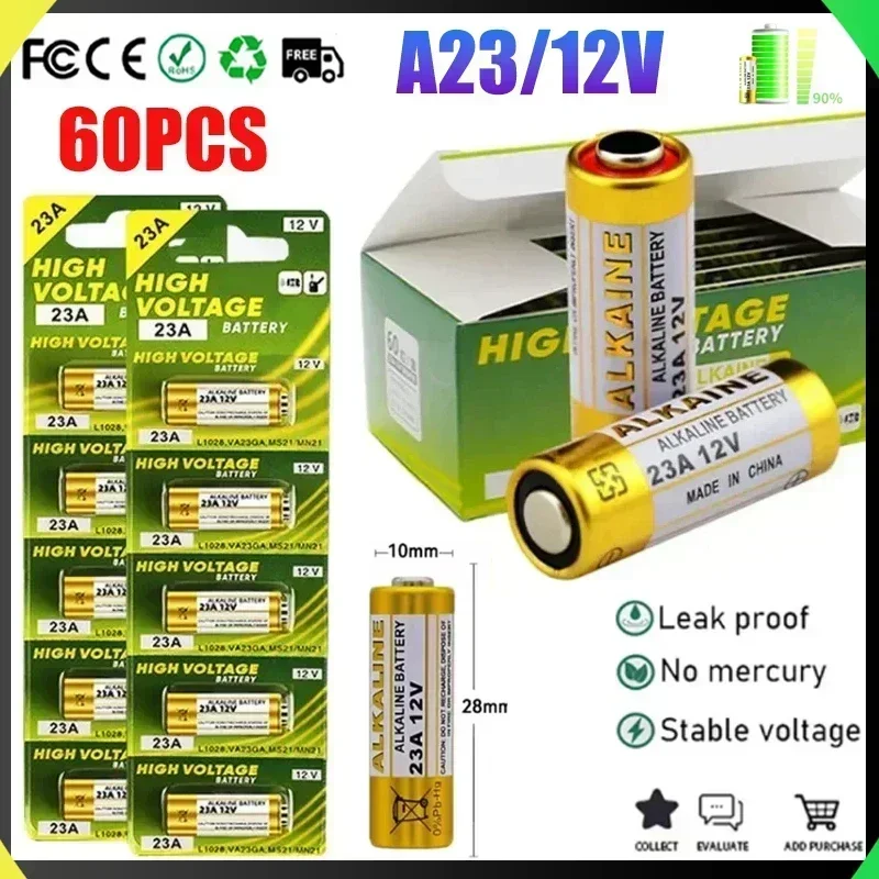 60PCS-12V-23A-Alkaline-Battery-23A-23GA-A23S-E23A-EL12-MN21-V23GA-L1028 ...