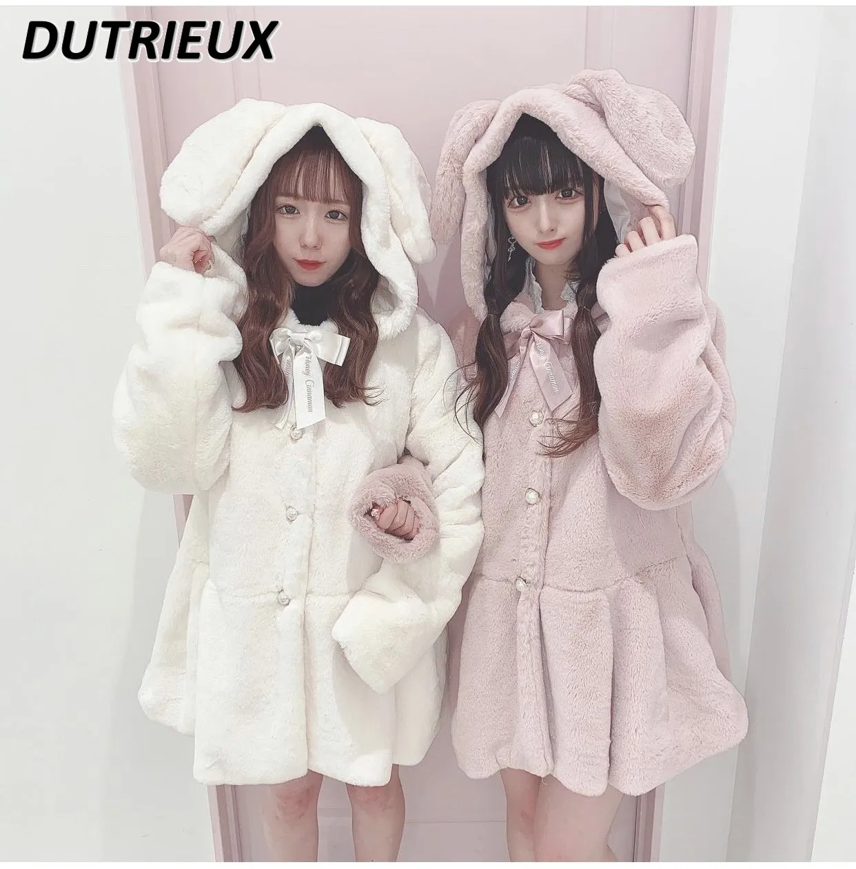 Japanese-Style-Sweet-and-Cute-Winter-Jacket-Women-Furry-Rabbit-Ears-Bow ...