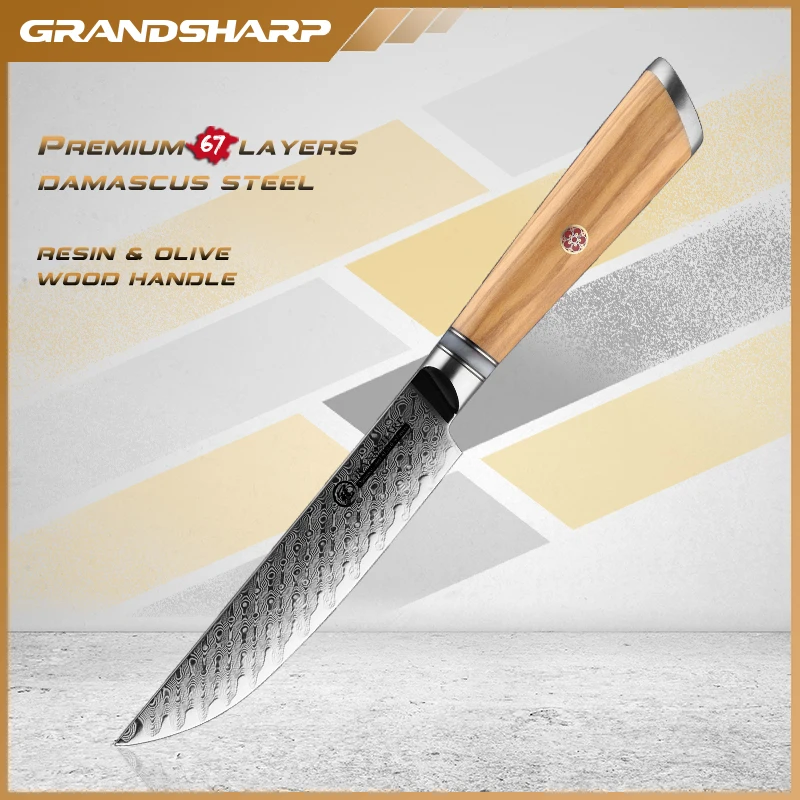 Grandsharp-5-Steak-knife-67-Layers-Damascus-AUS10-Steel-Professional-Kitchen-Knives-Meat-Chef ...