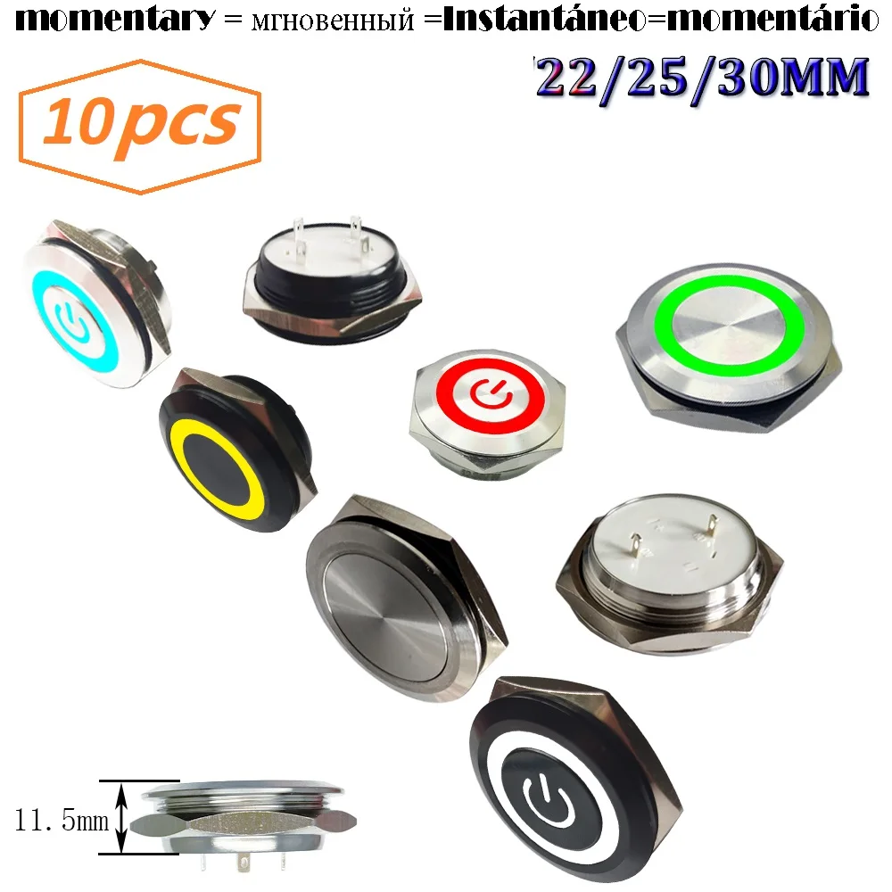 10PCS-22-25-30mm-Dashboard-Metal-Switch-Push-Button-LED-12V-24V ...