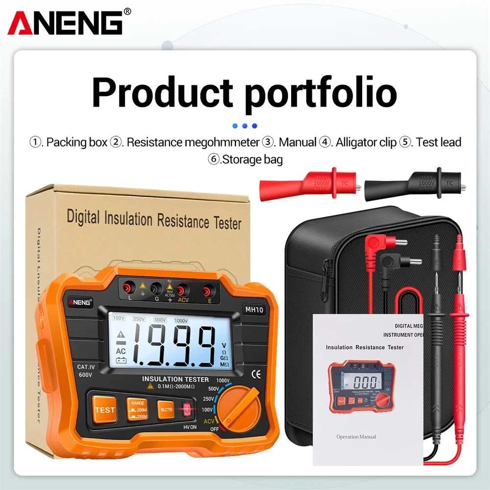 Insulation Earth Ground Resistance 100-1000V Ohm Voltage Tester ANENG ...