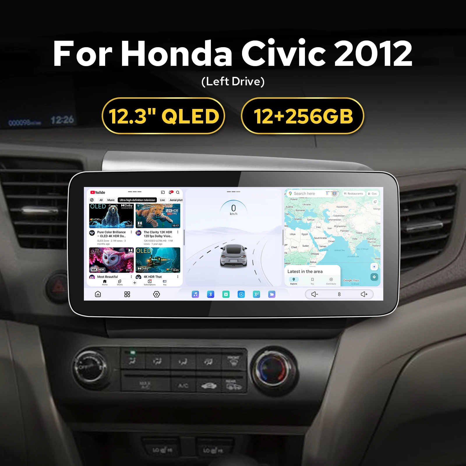 JOYING 12.3" Android Car Stereo Head Unit For Honda Civic 2012 12GB RAM ...